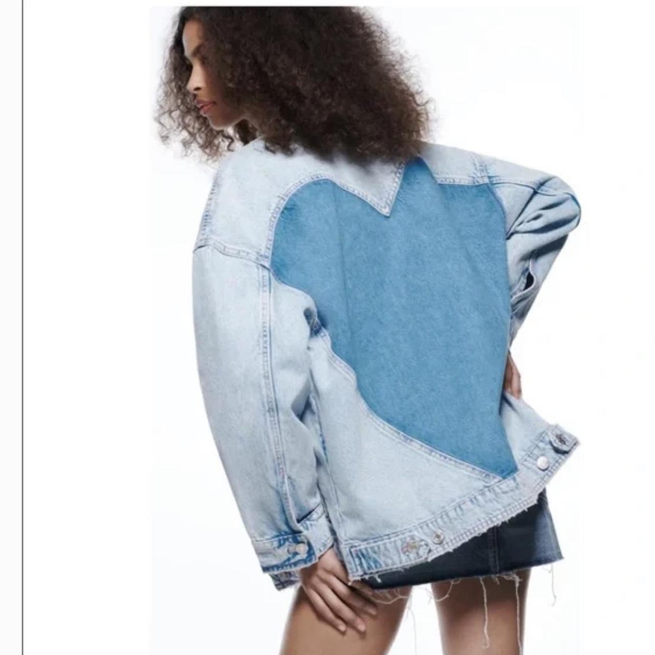 Zara Oversized Denim Jacket with Heart - Depop