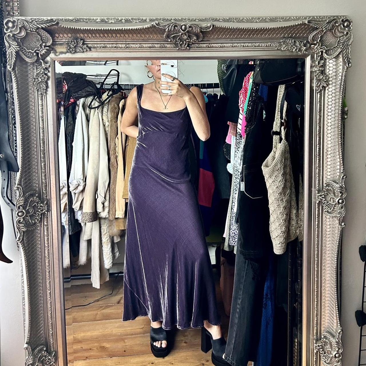 5498. Purple silk velour maxi dress from August... - Depop