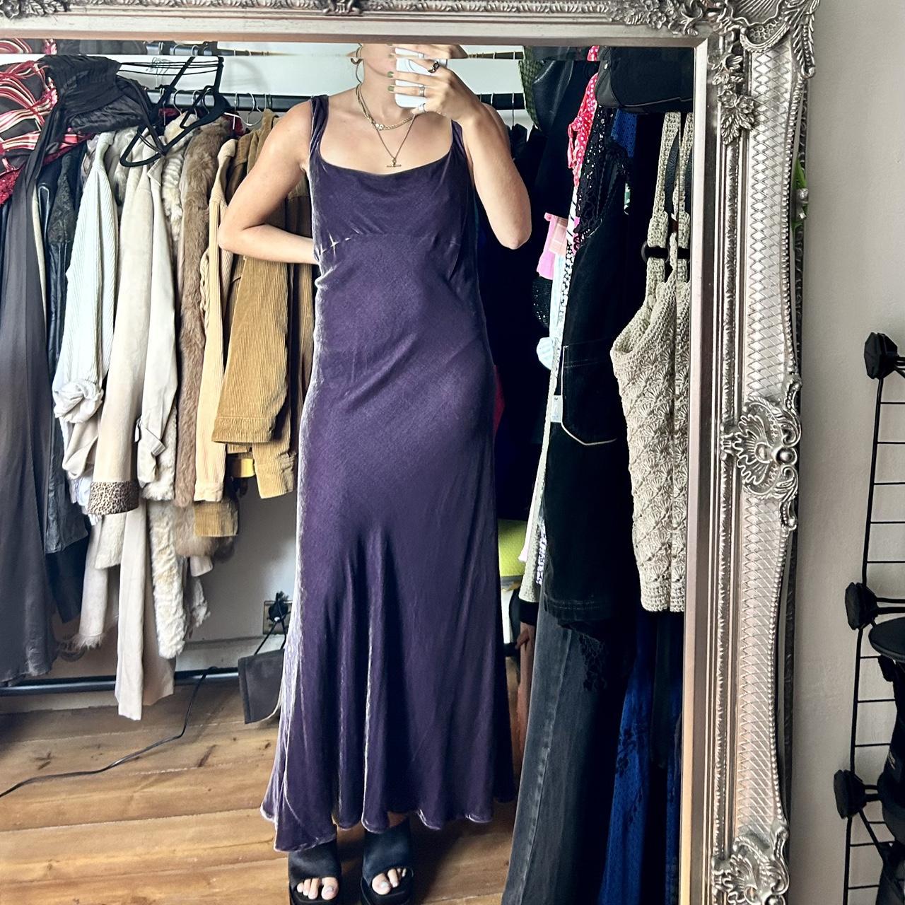 5498. Purple silk velour maxi dress from August... - Depop