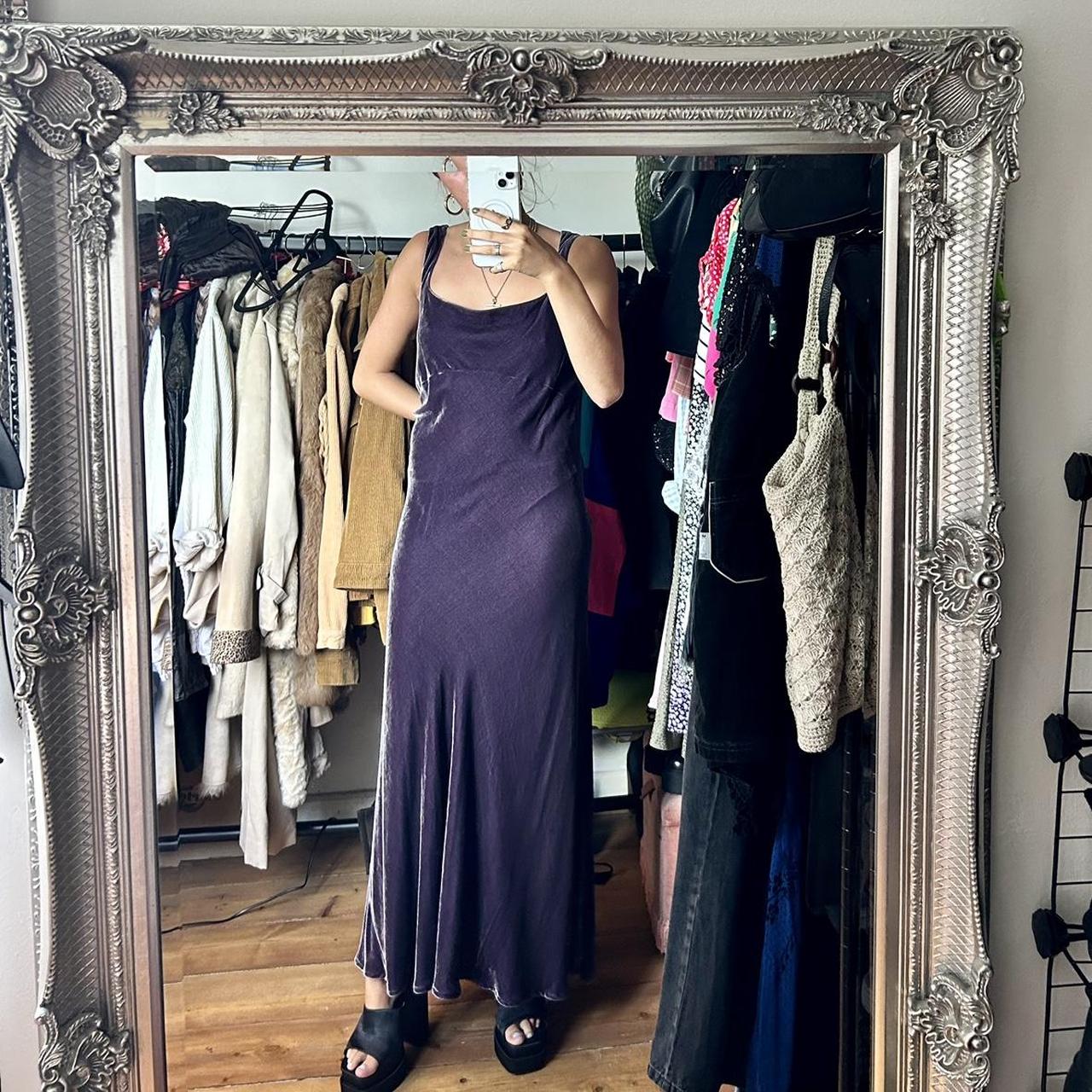 5498. Purple silk velour maxi dress from August... - Depop