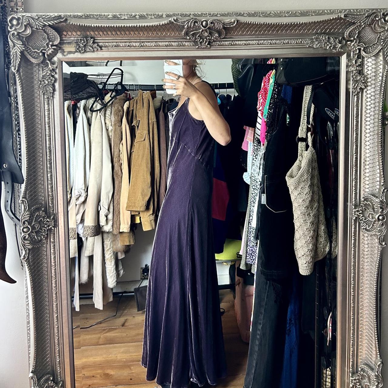 5498. Purple silk velour maxi dress from August... - Depop