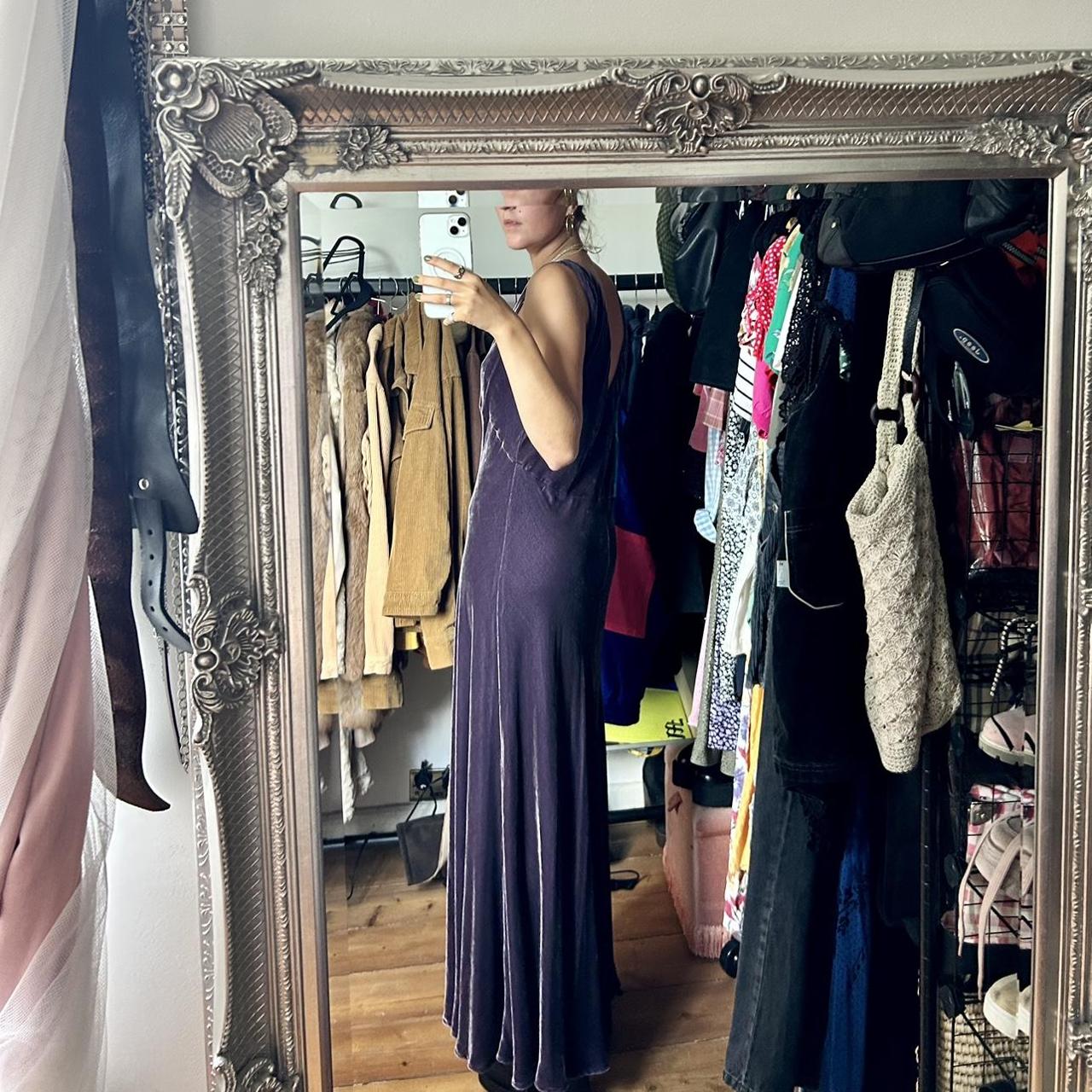 5498. Purple silk velour maxi dress from August... - Depop