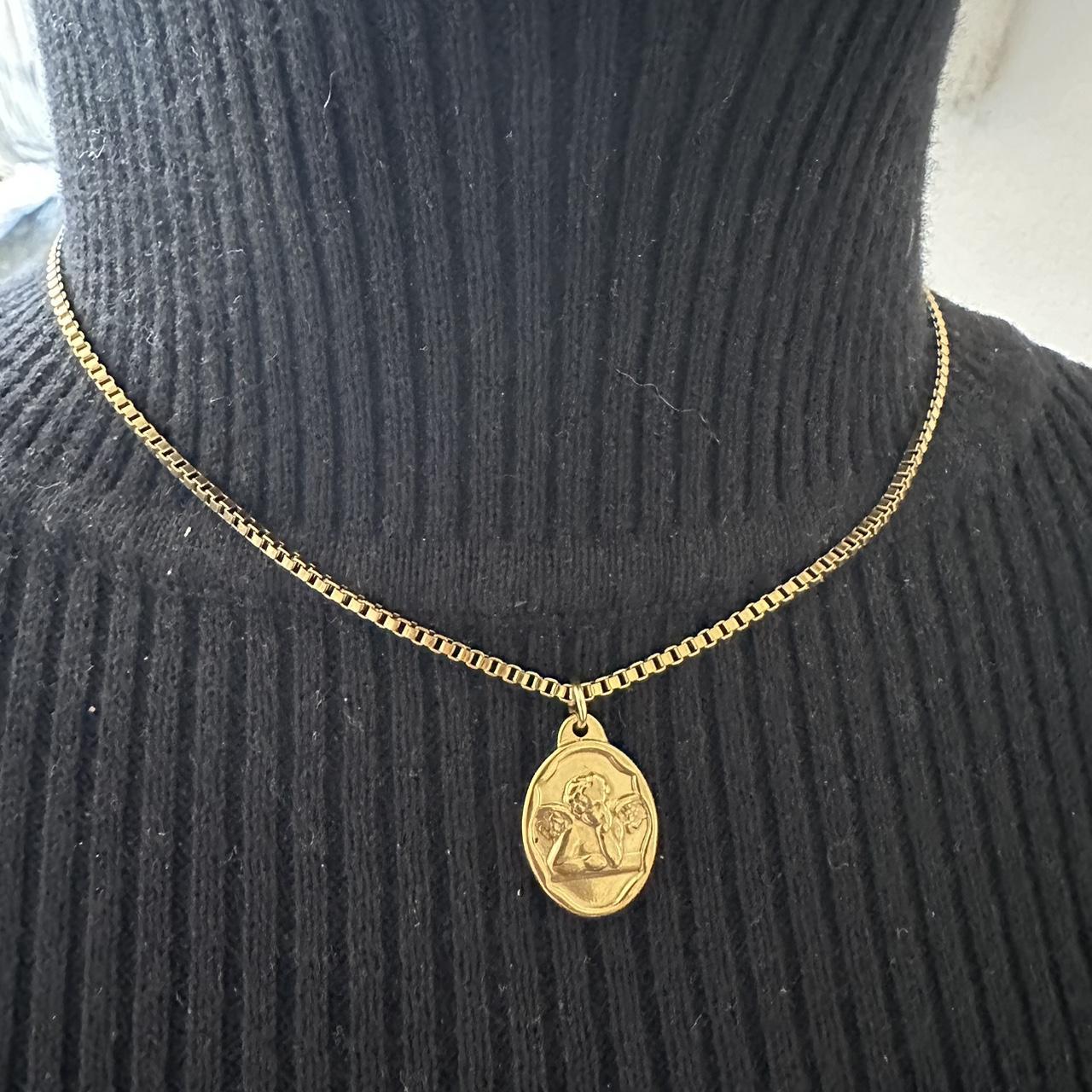 Box Chain Angel Pendant Necklace. No Fade Stainless... | Depop