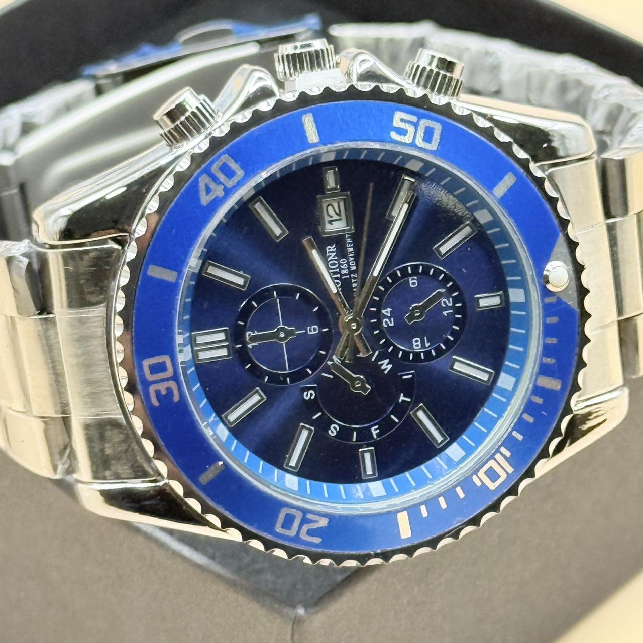 Silver Blue face mens watch with adjustable band... | Depop