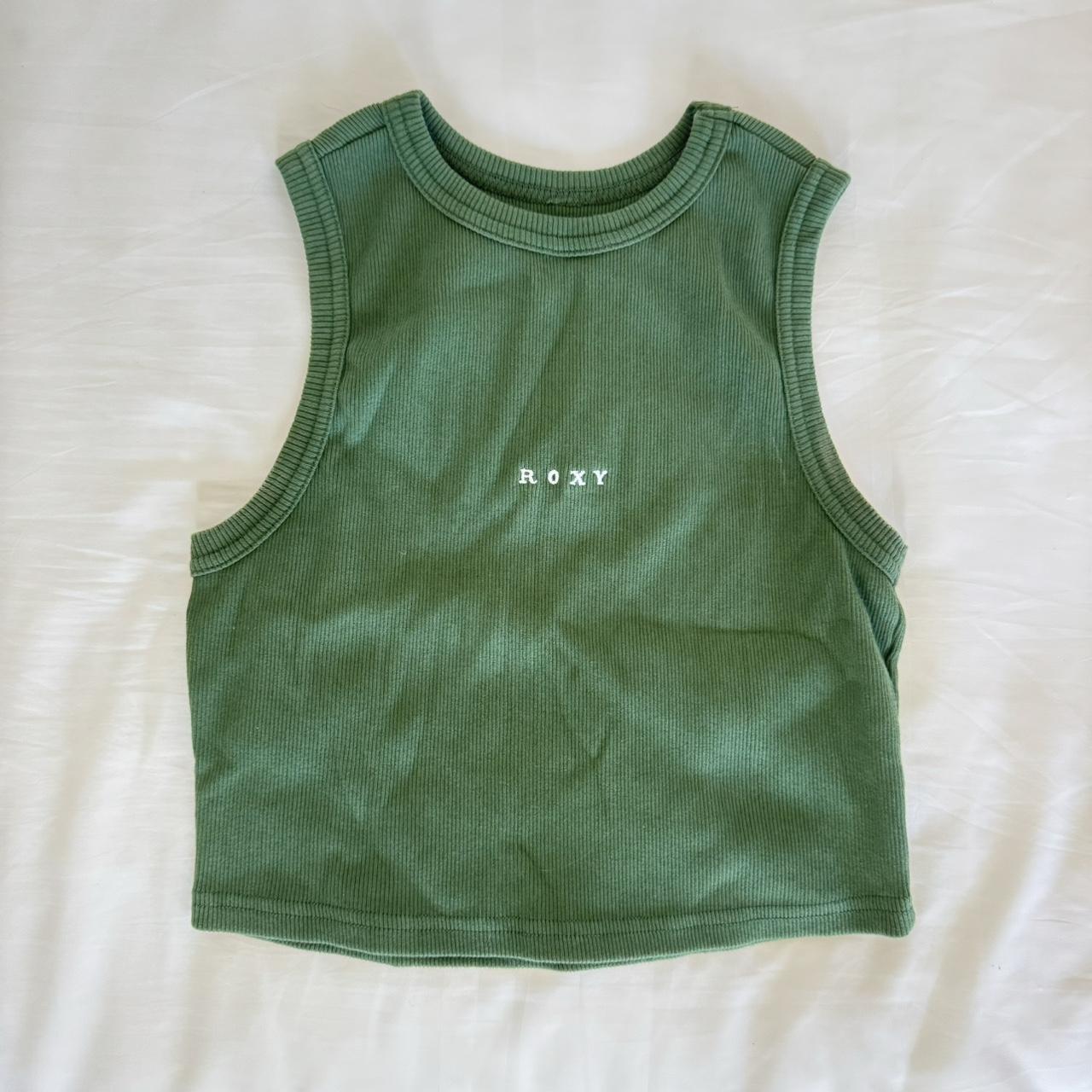 Green embroidered Roxy ribbed tank Tag size s... - Depop