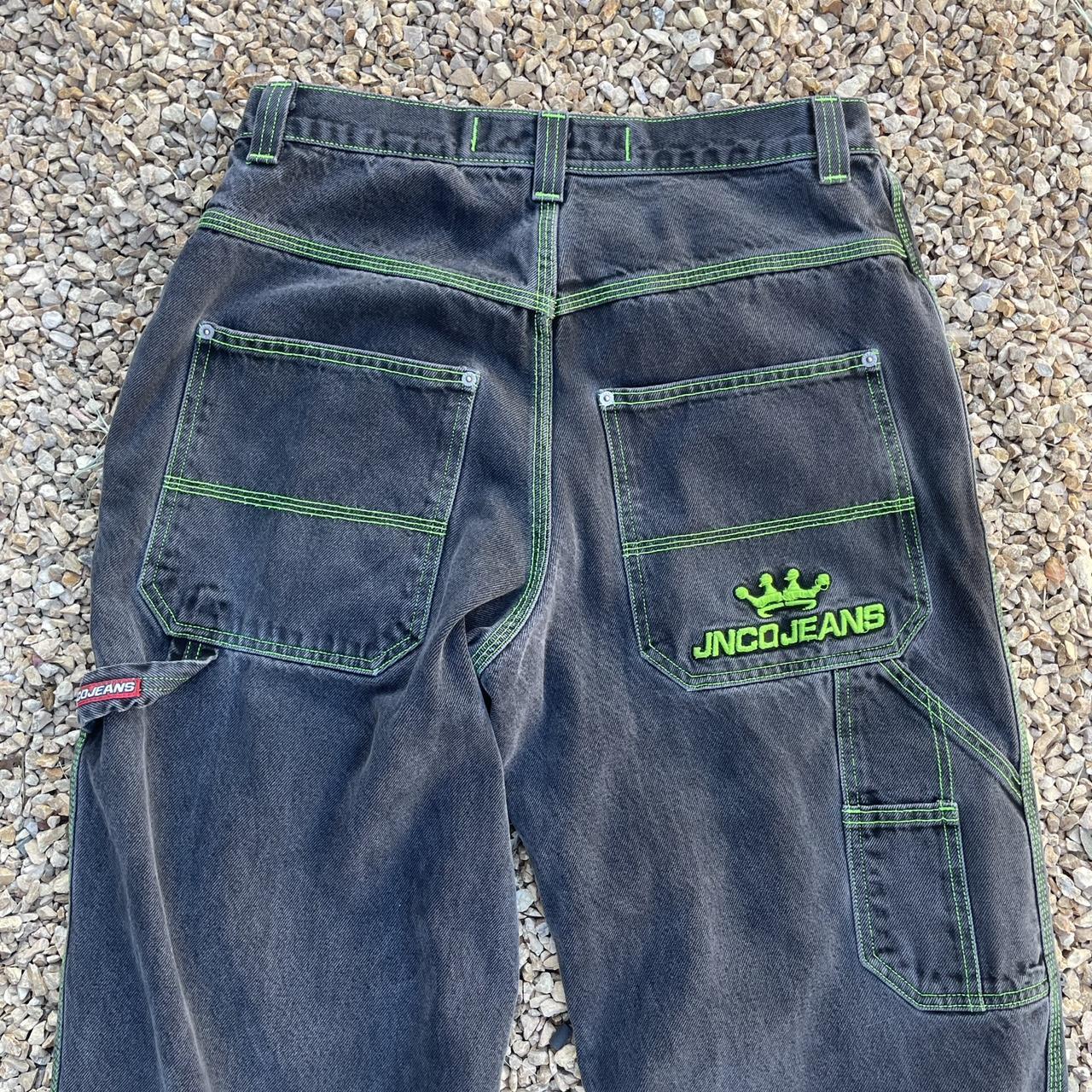 Vintage jnco jeans with green stitching and... - Depop
