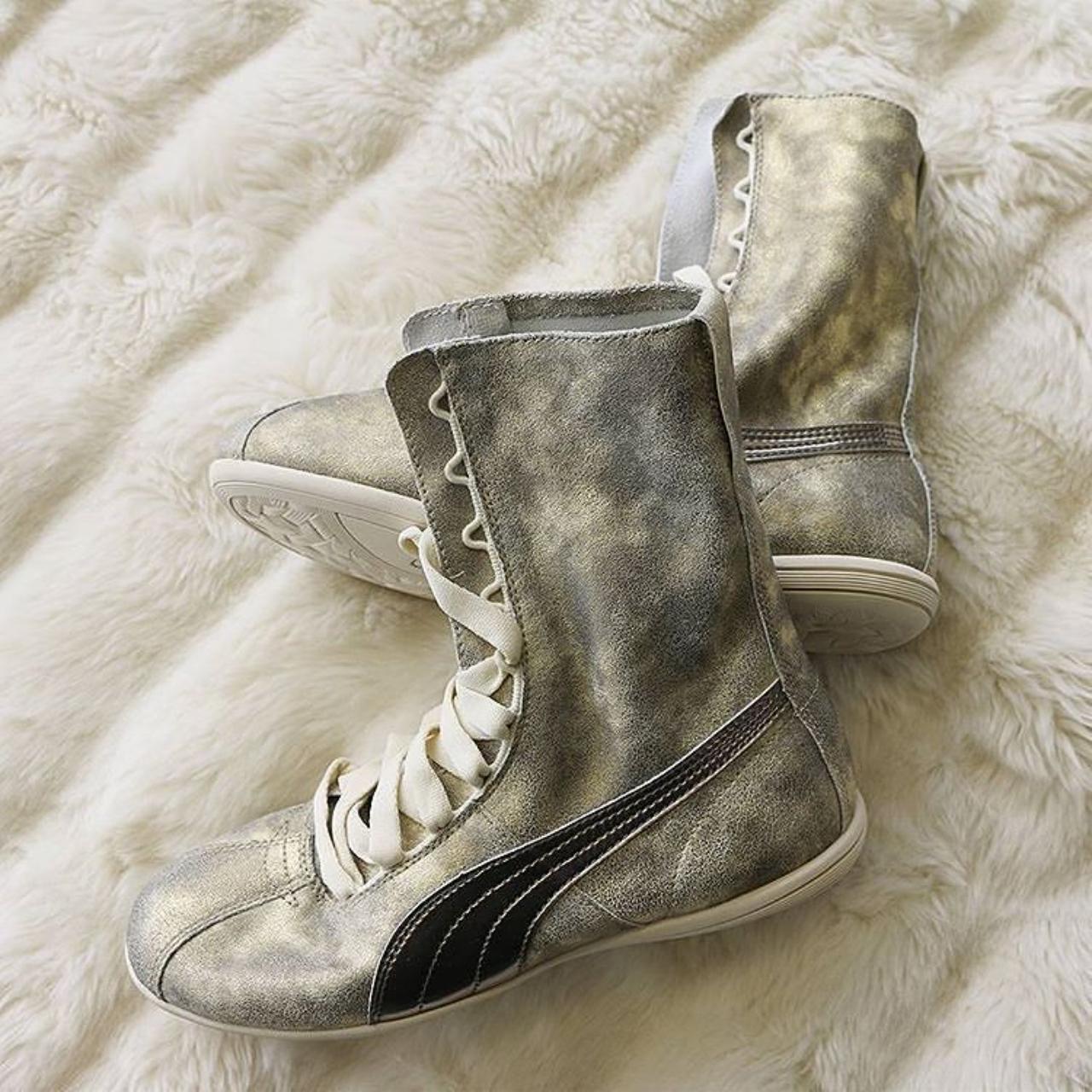 Puma Eskiva metallic silver boxing boots Super... - Depop