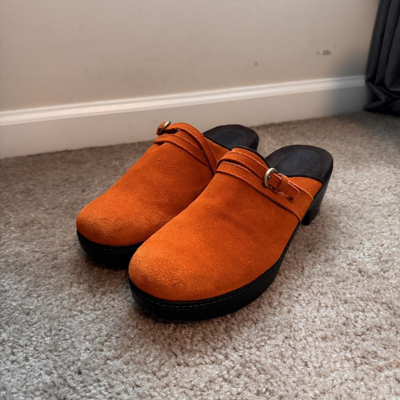 - thrifted orange clogs with a buckle - about a two... - Depop