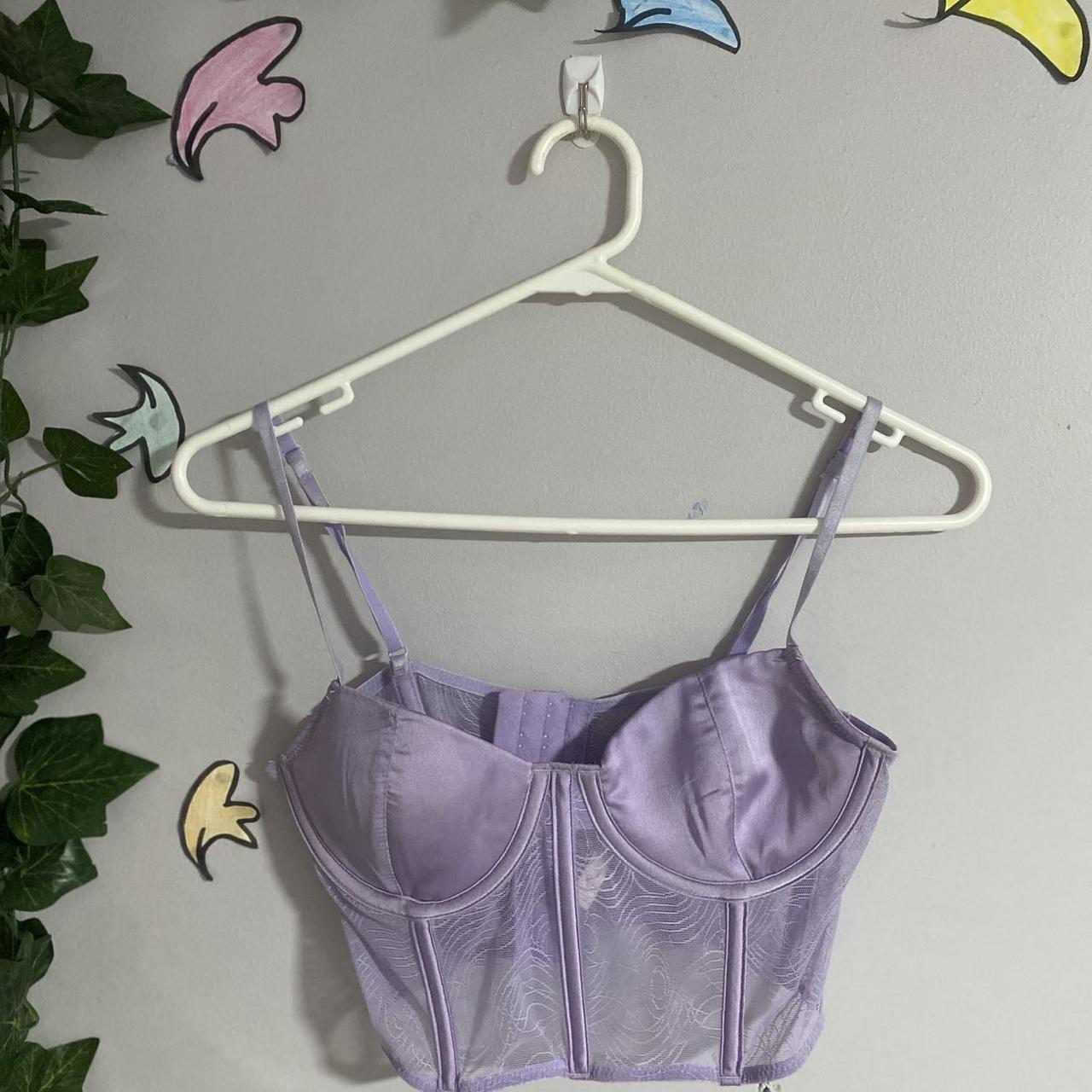 Lilac mesh corset top with bra latch back... | Depop