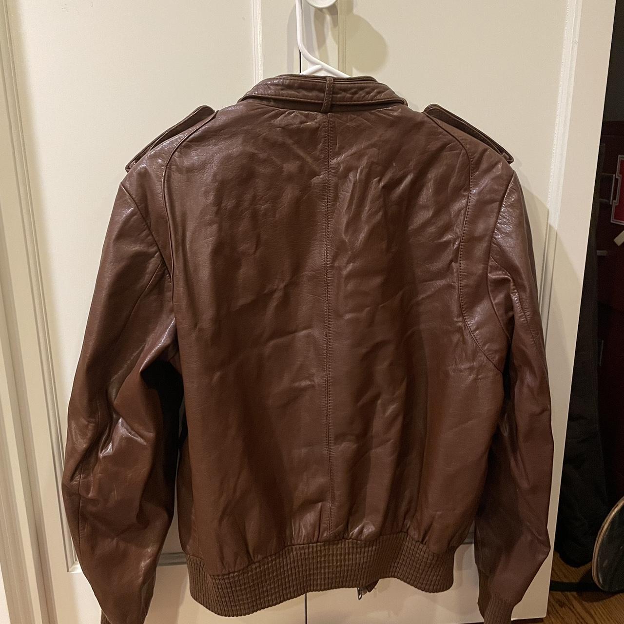 vintage men’s brown genuine leather jacket, cotton... - Depop