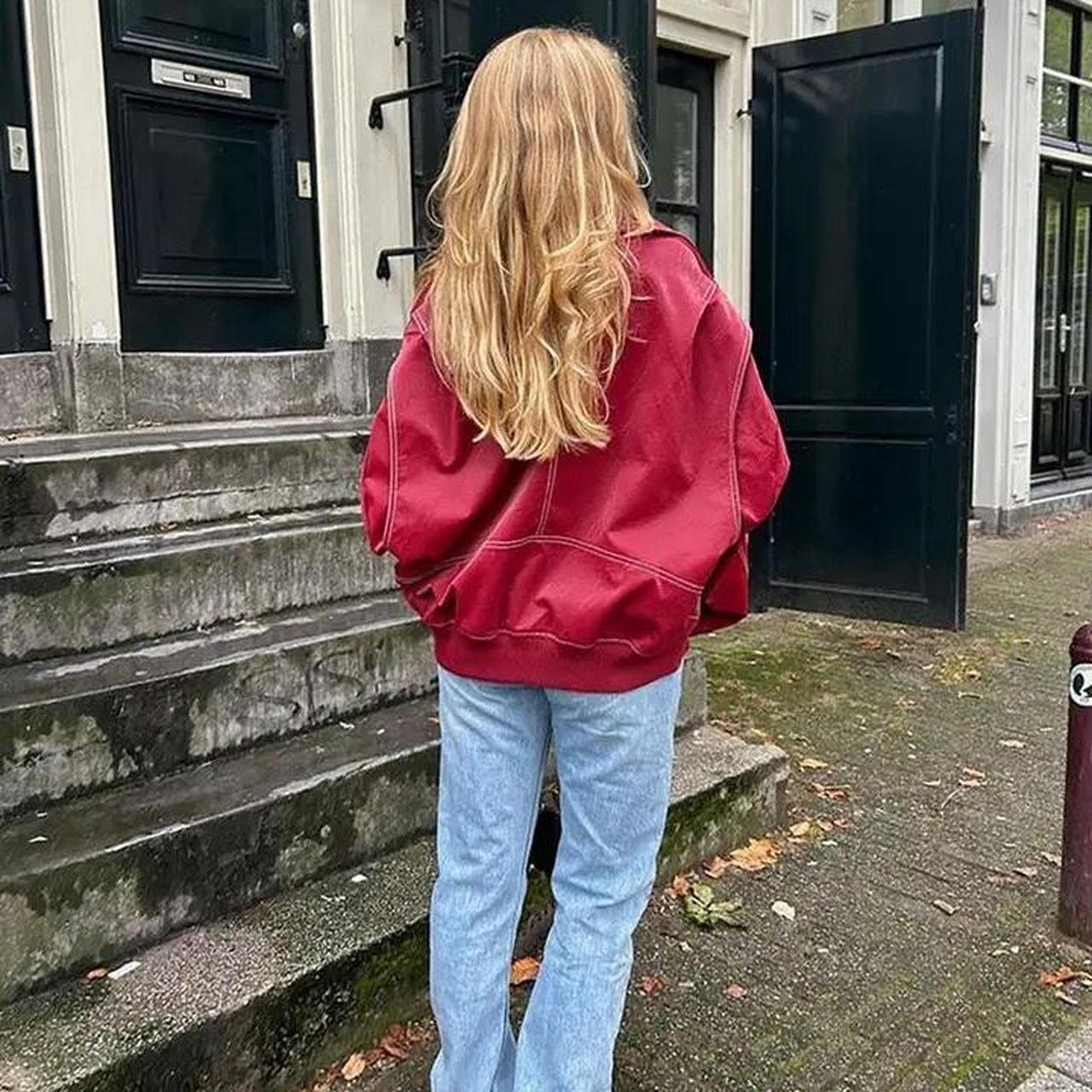 Super cool oversized deep red leather jacket (Swipe... - Depop