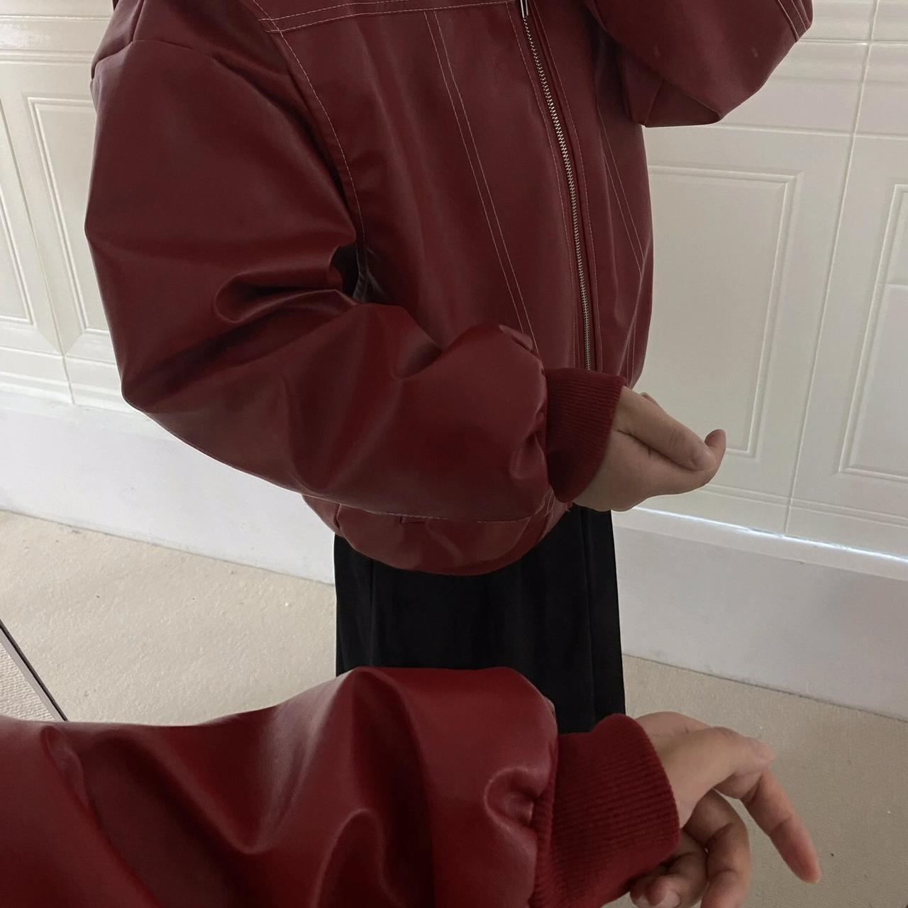 Super cool oversized deep red leather jacket (Swipe... - Depop