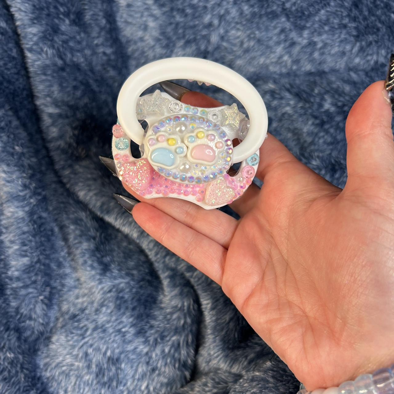 White and pink adult deco rhinestone pacifier #abdl... | Depop