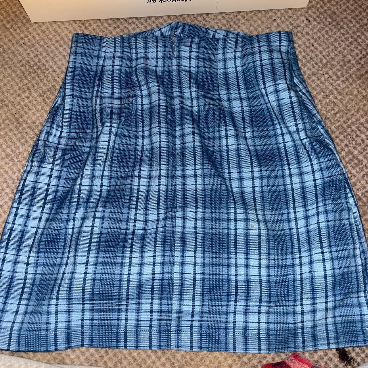 brandy melville blue checkered skirt in perfect... - Depop