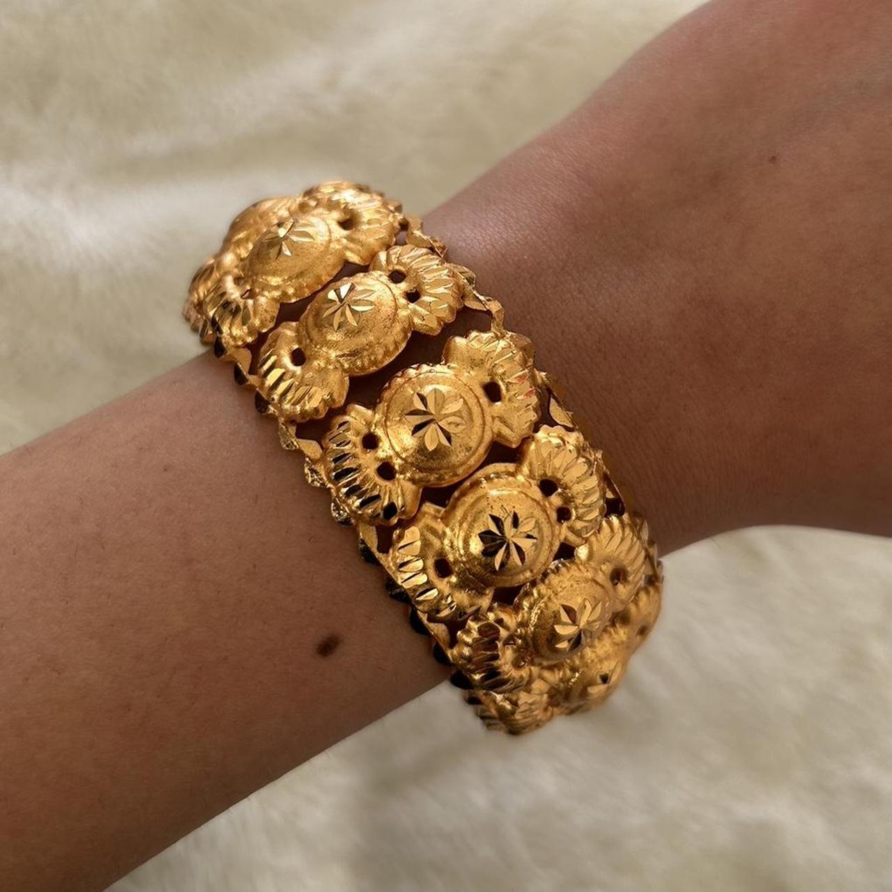 Large gold detailed statement bangle - Lightweight - Depop