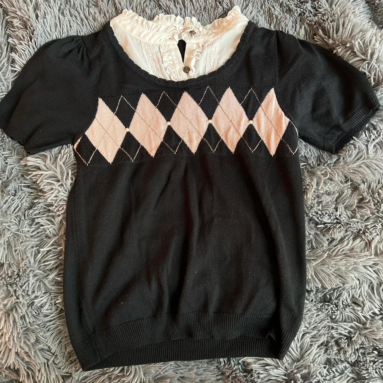 axes femme sweater top black, white and pink... - Depop