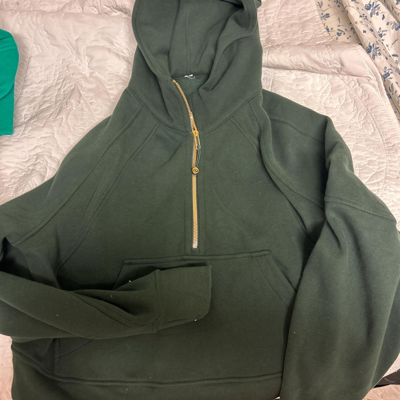 Lululemon Dark green and gold half zip scuba side... | Depop