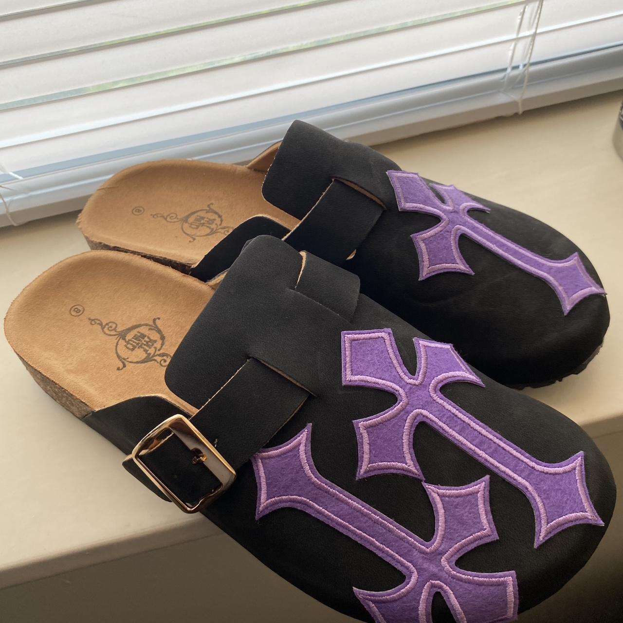 Custom patchwork Y2K chrome hearts clogs More... - Depop