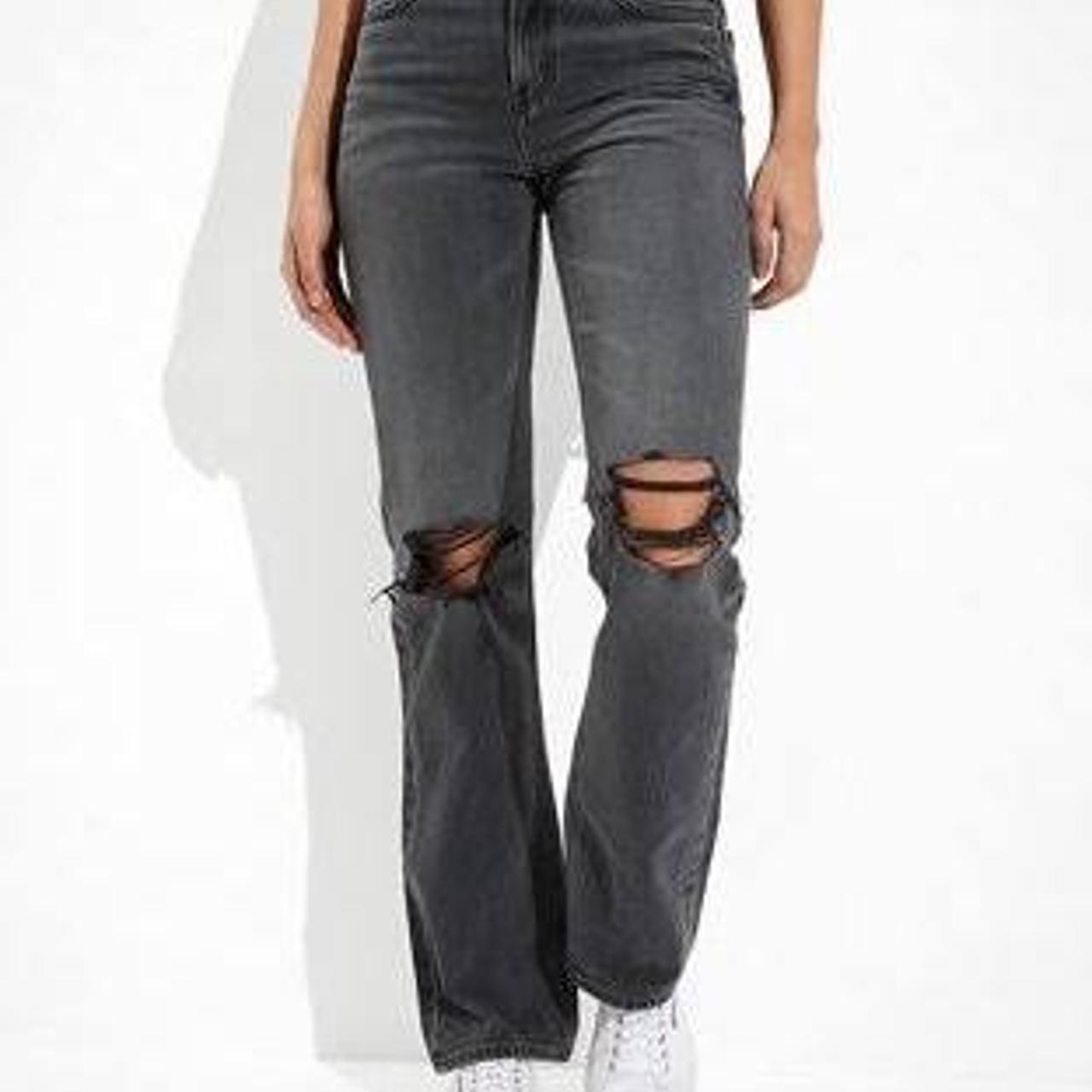 washed black ripped bootcut jeans! made with rigid... - Depop