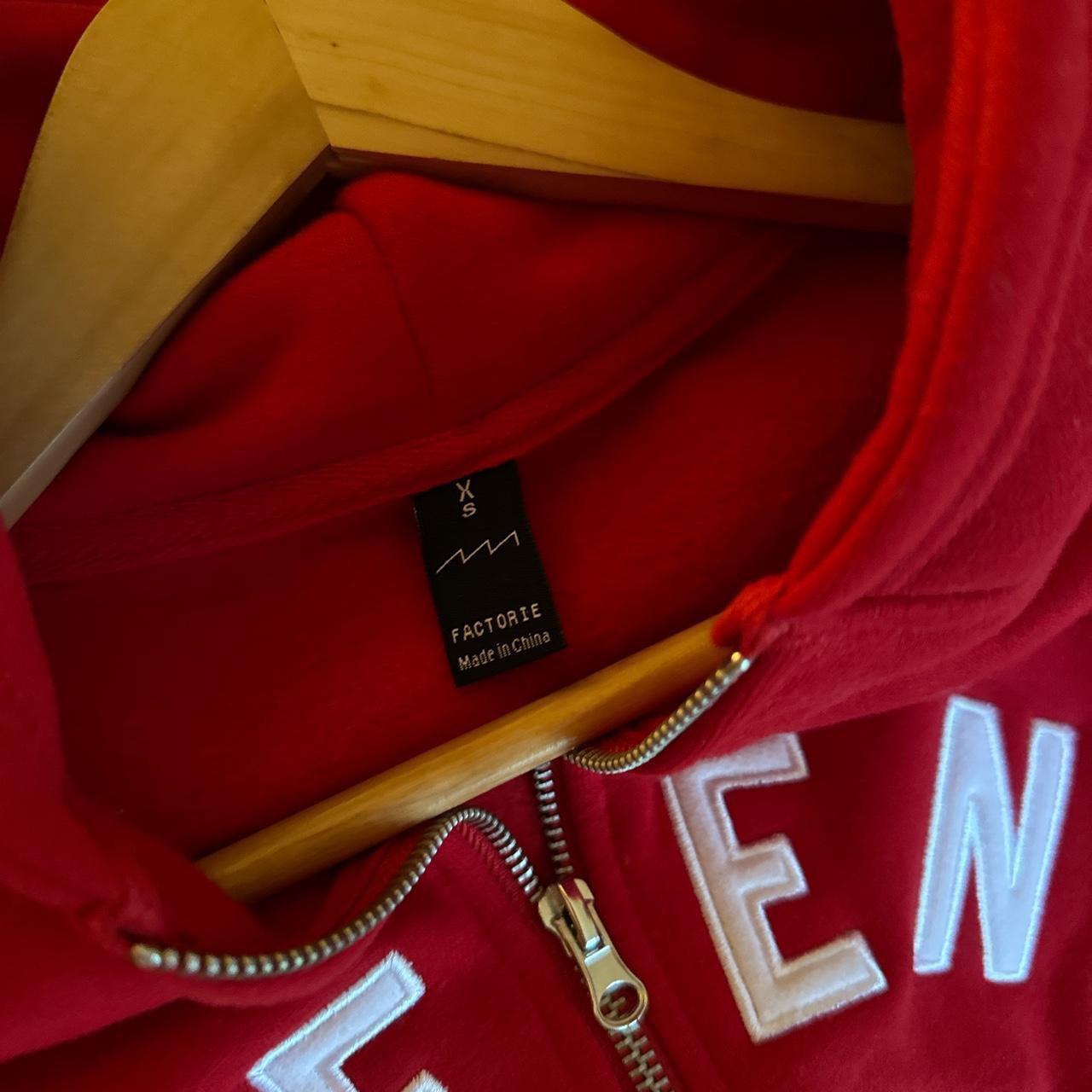 Red factorie zip up hoodie!! Size xs... - Depop