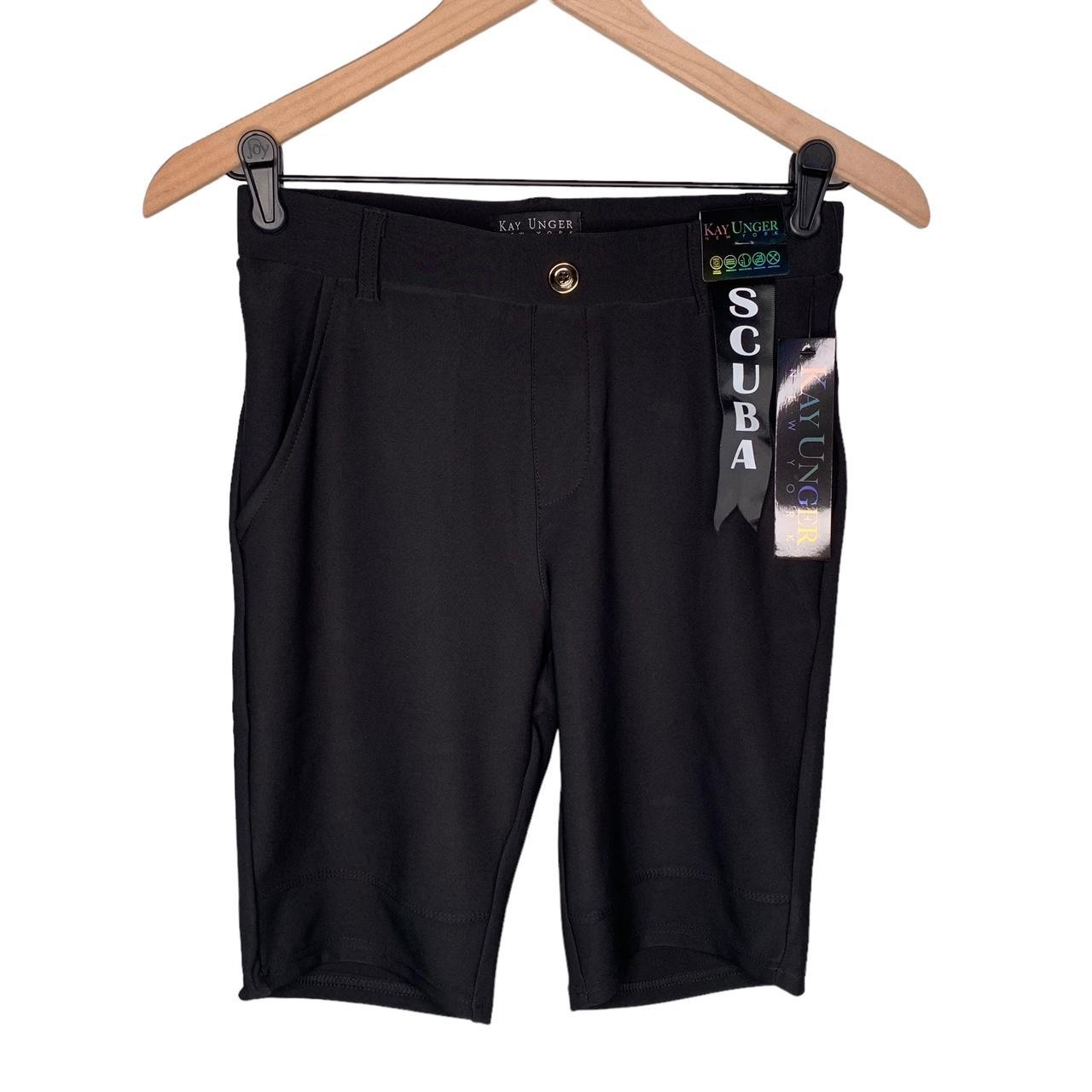 NWT Kay Unger Scuba Shorts Solid Black Silver Button... | Depop