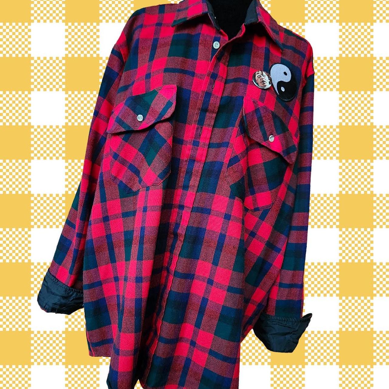 Unisex Vintage Flannel Shacket, upcycled with... - Depop