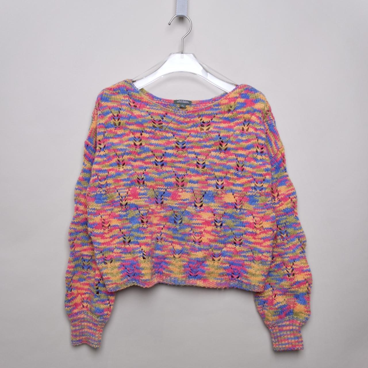 Multicolor knit sweater with super cool sleeves... - Depop