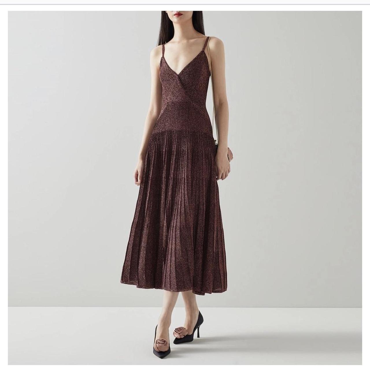 L.K Bennett Gatsby metallic pleated dress, Pink.... - Depop