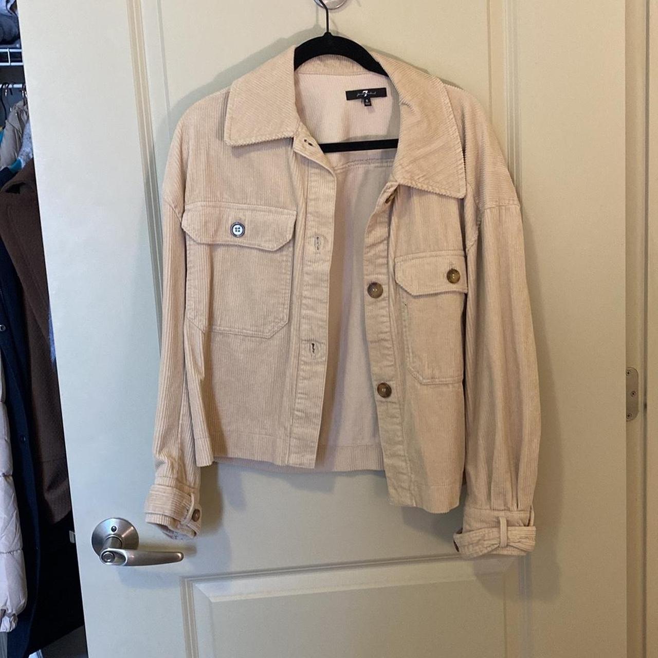 7 For All Mankind Women's Cream and Tan Jacket | Depop