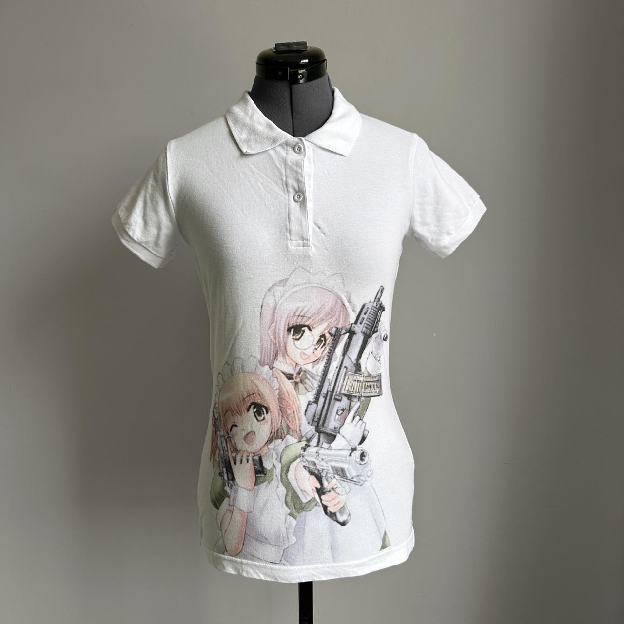 repop screen print anime maids w/ guns cotton polo... | Depop