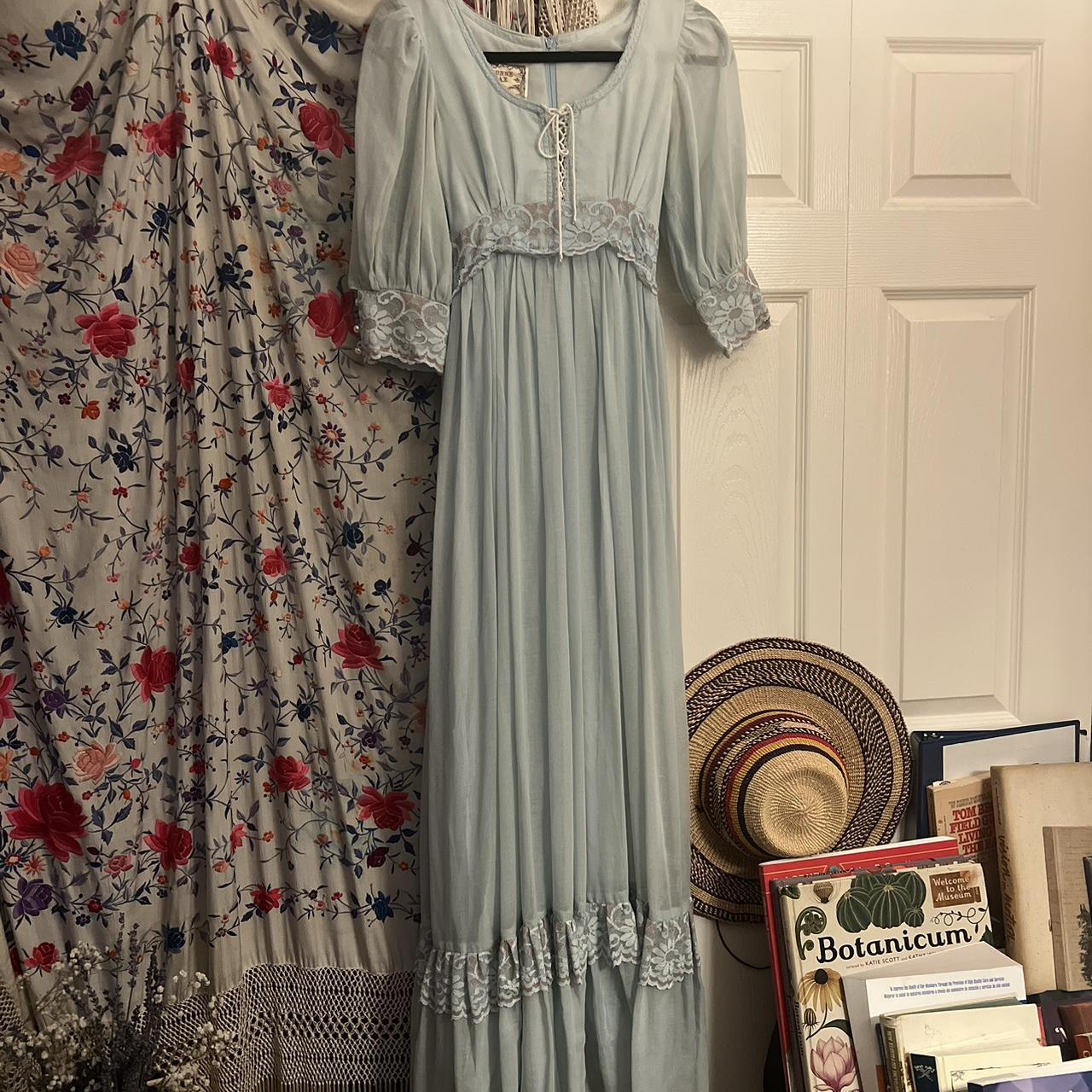 Vintage 1970 Gunne Sax empire waisted powder blue... - Depop