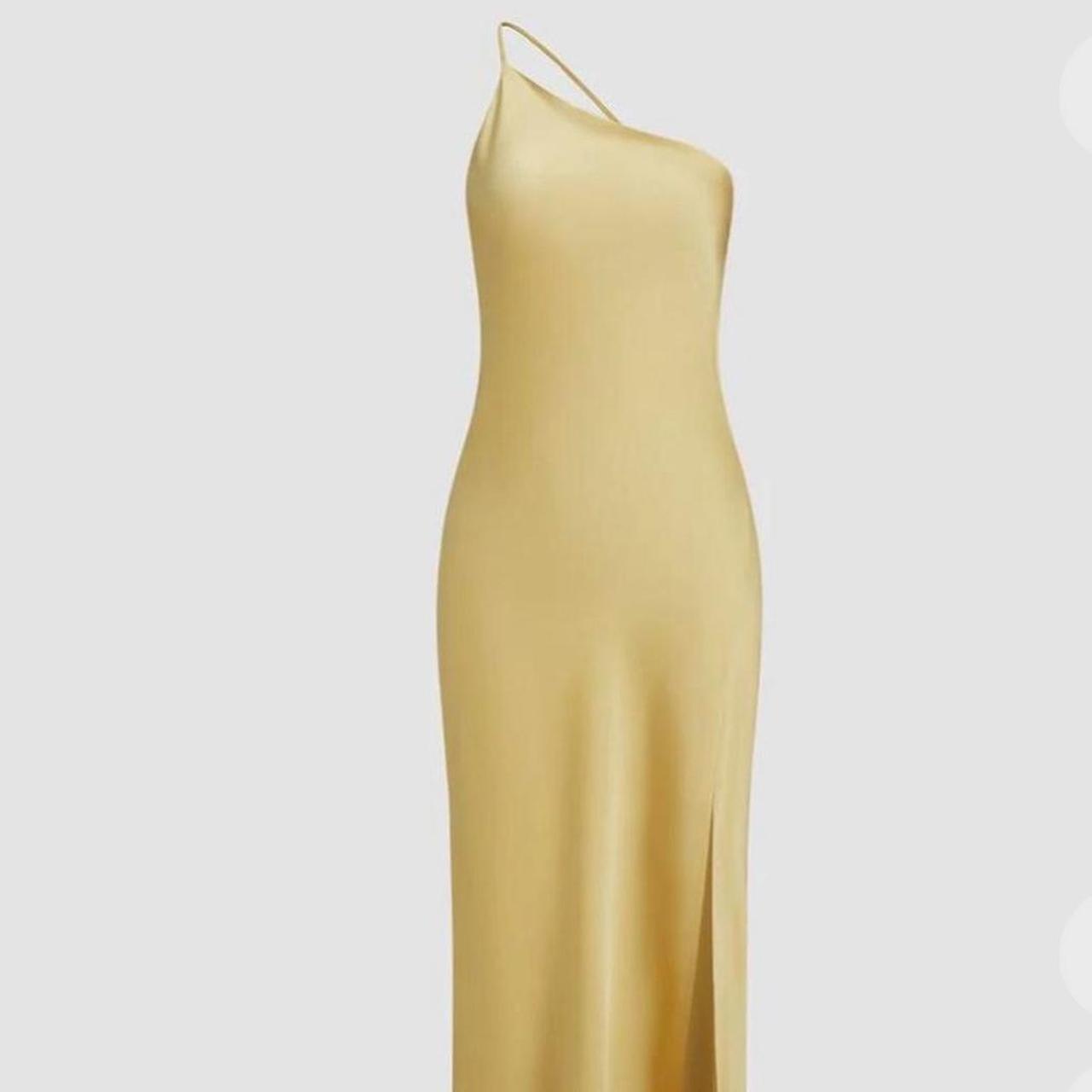 repop! long silky yellow / gold one shoulder, open... - Depop