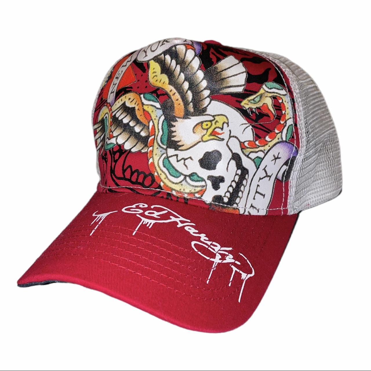 Ed Hardy Men's Red and Black Hat | Depop