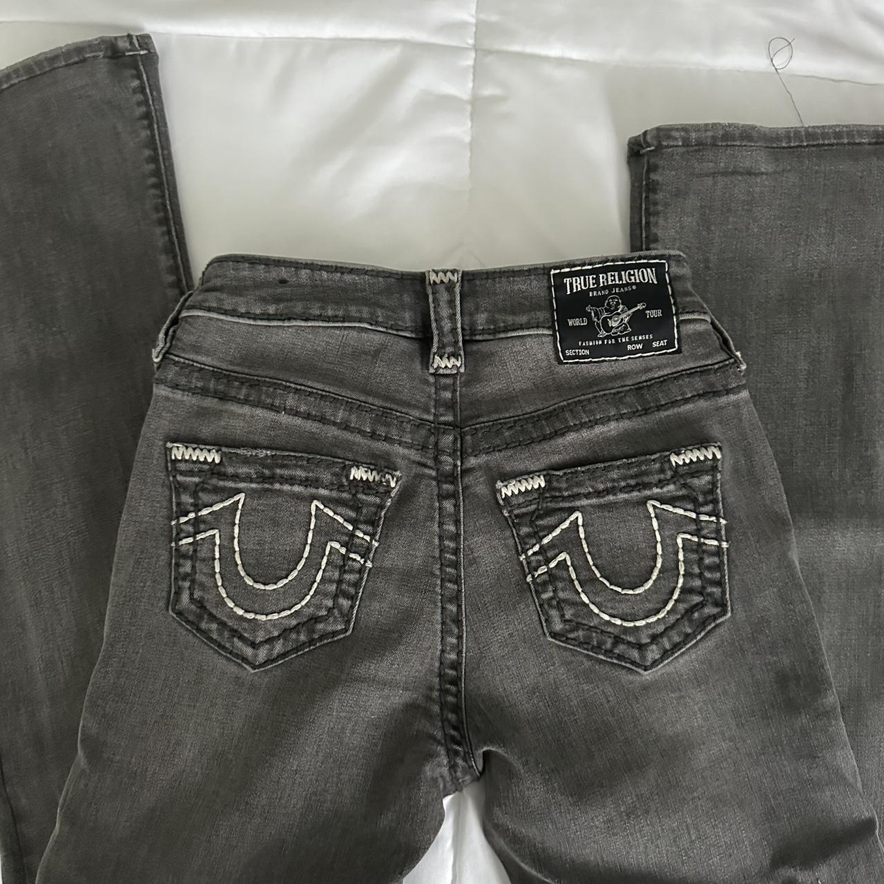 True religion grey and black mid rise bootcut jeans... - Depop