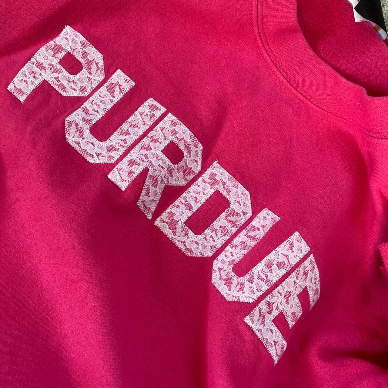 pink purdue crewneck with lace lettering minor... - Depop