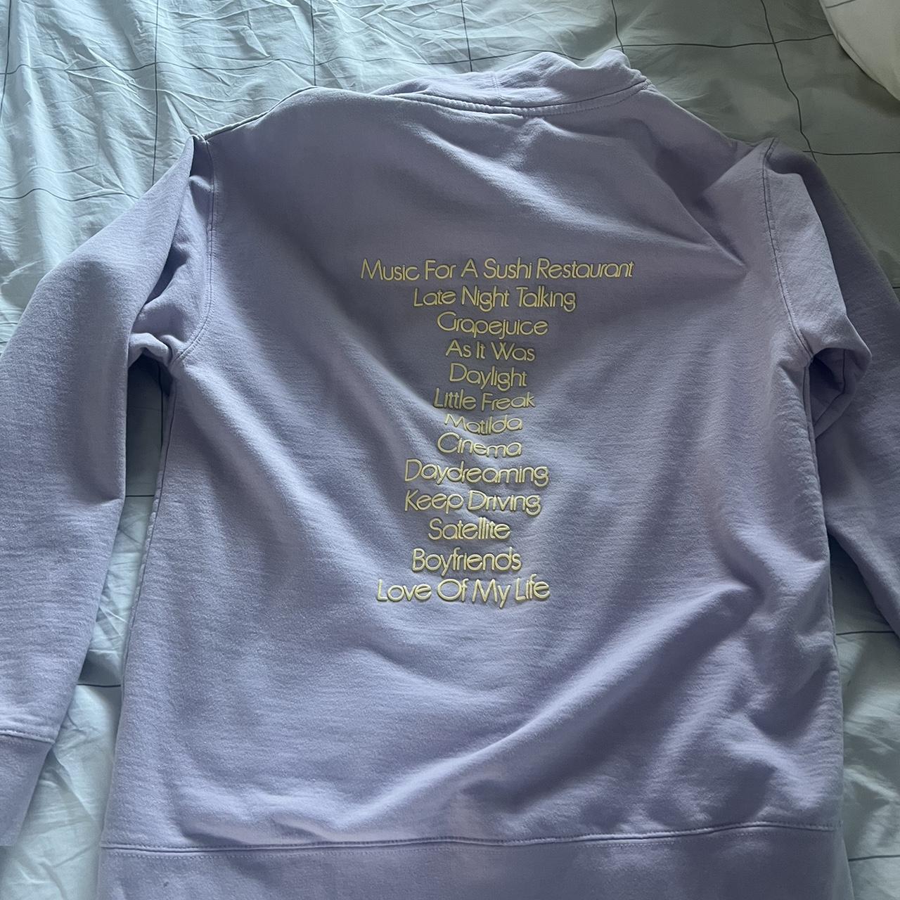 Purple tracklist hoodie, harry styles merch - Depop