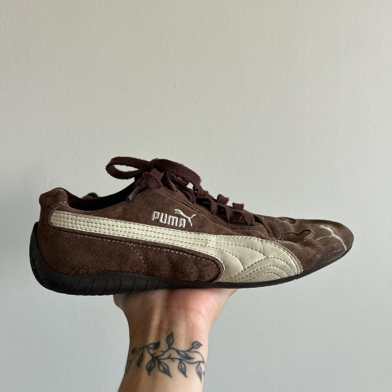 Womens 2000s brown puma shoes the front part is... - Depop