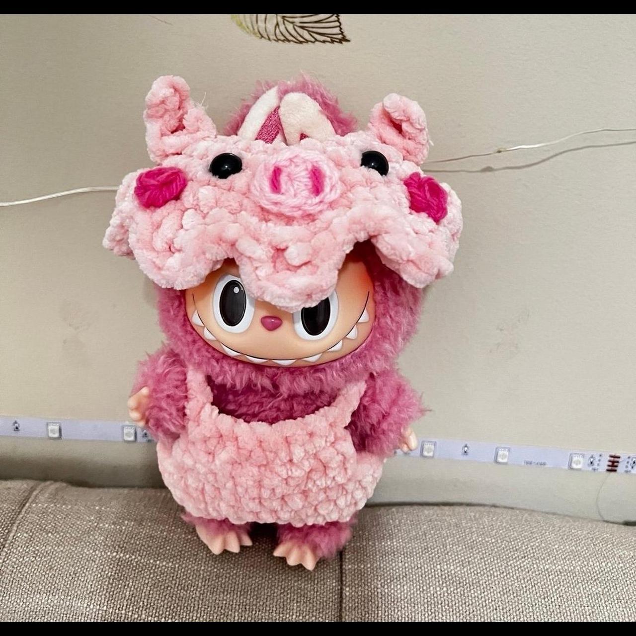 Labubu The monsters Handmade crochet pink pig ... | Depop