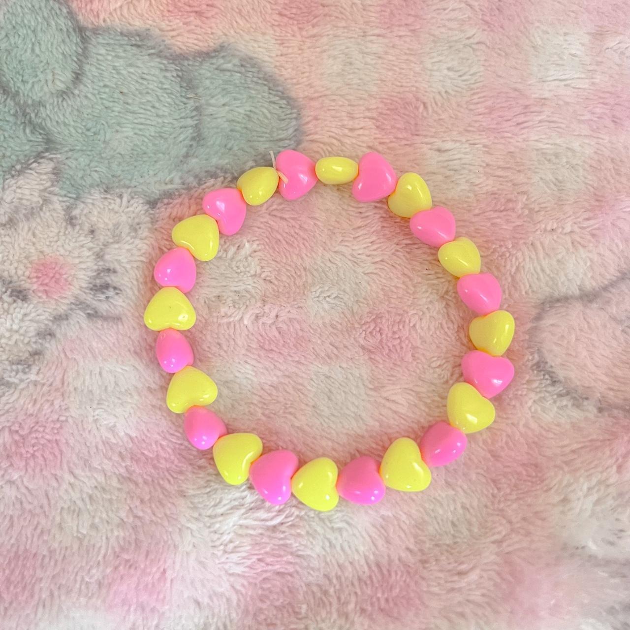 adorable pink n yellow heart bracelet! perfect to... - Depop
