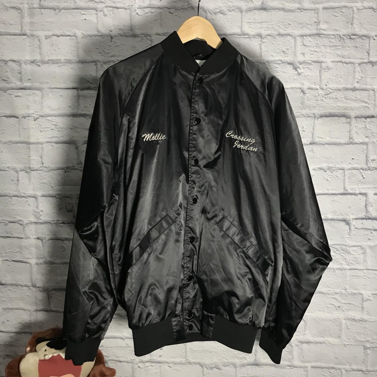 Vintage 90s Black Satin Jacket Size: Medium... - Depop