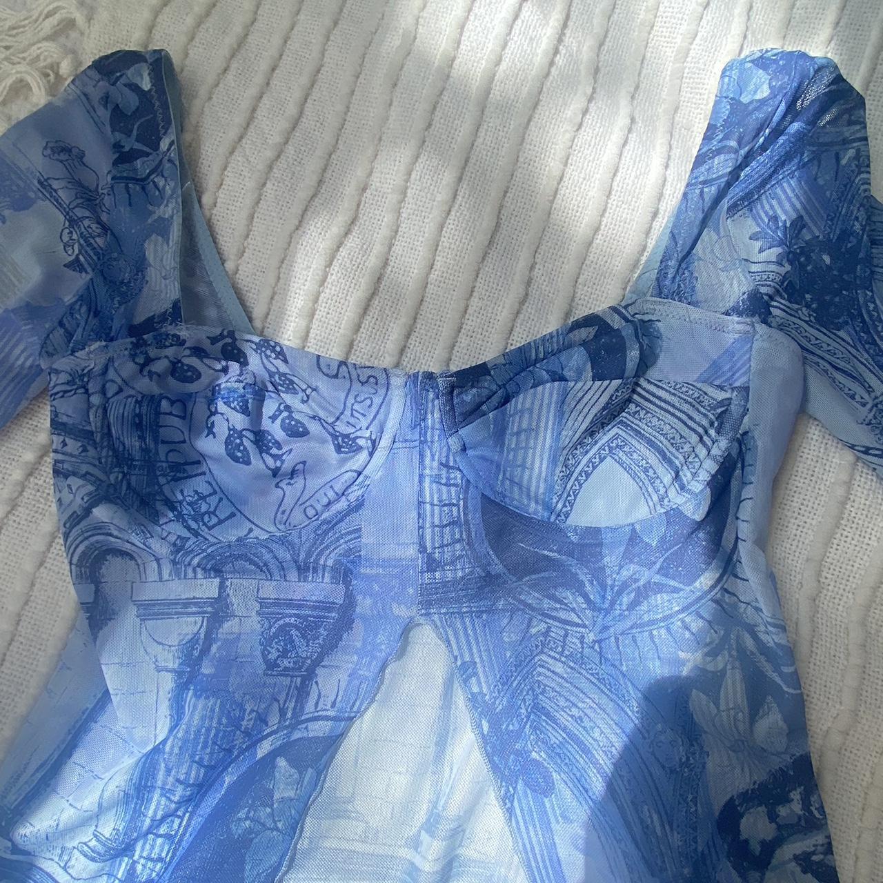 blue pattern glassons long sleeve top size small,... - Depop