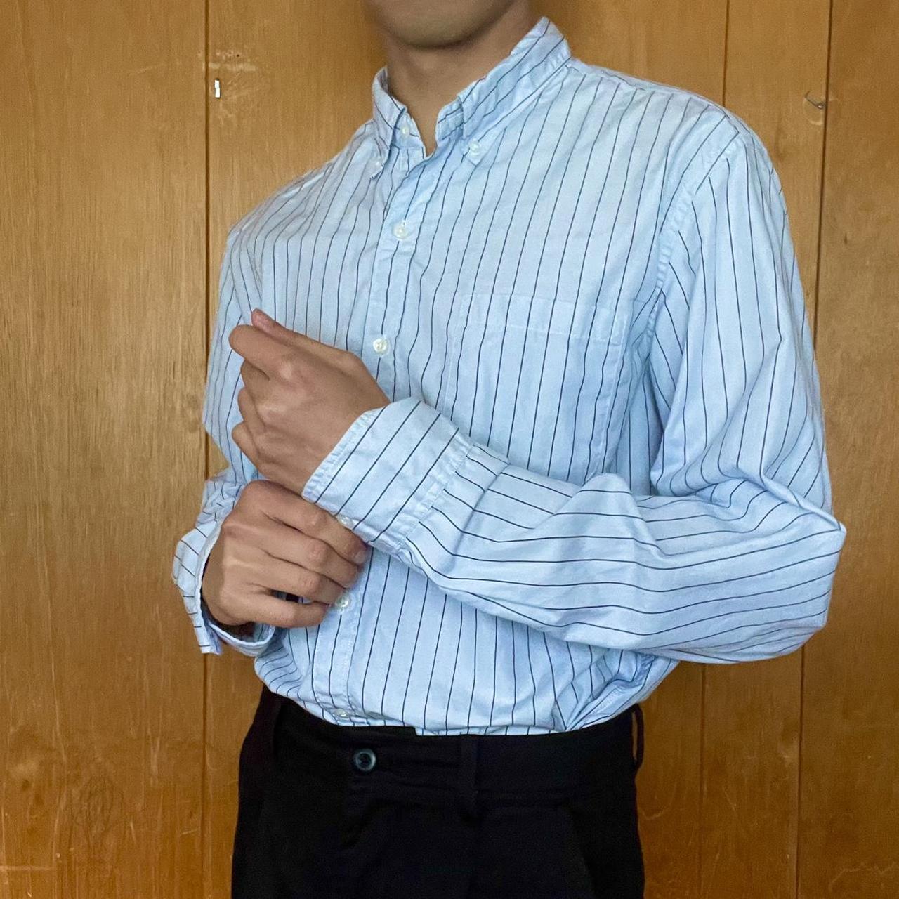 Light Blue Striped Button Up Shirt - Depop