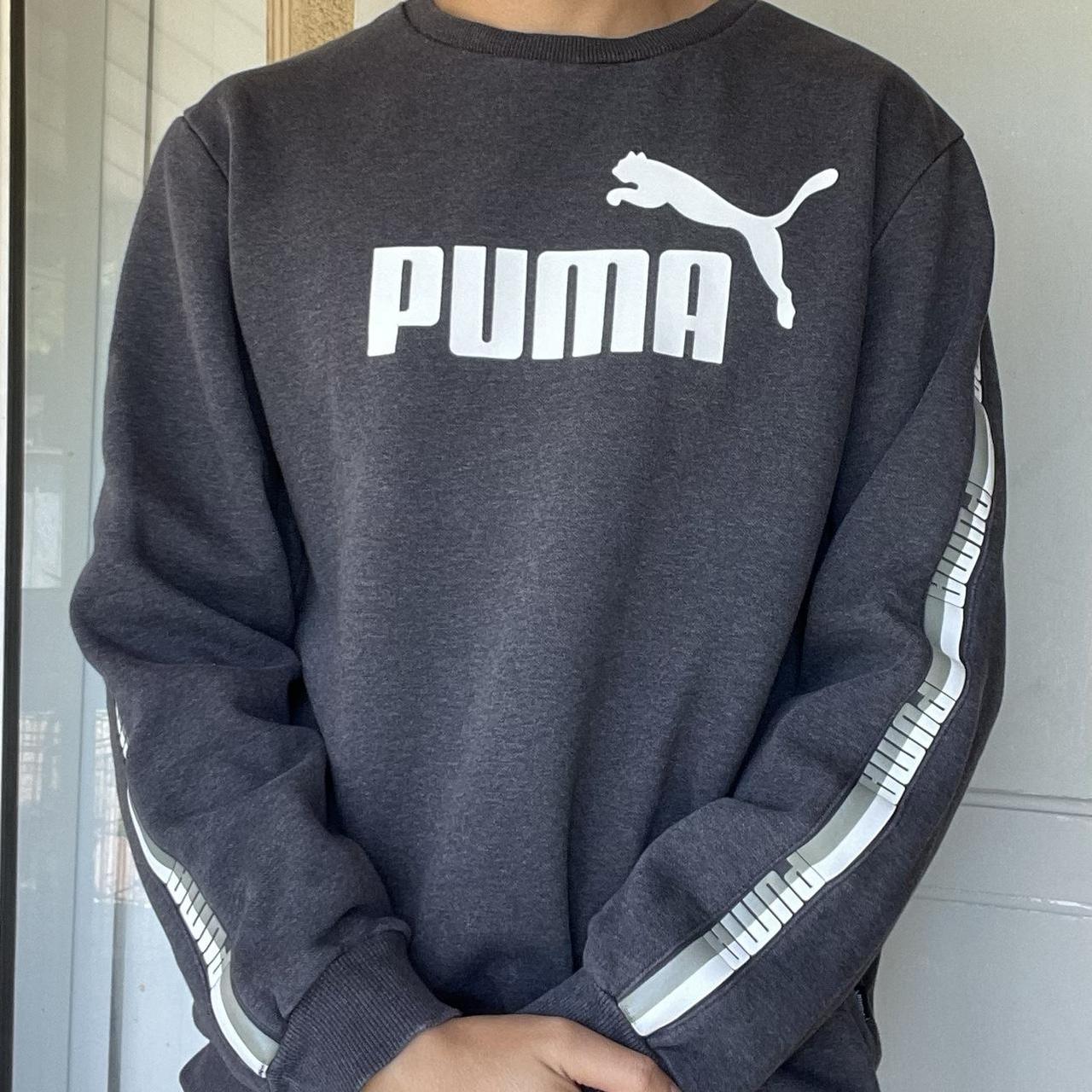 Grey Puma Crew Neck Sweater - Depop