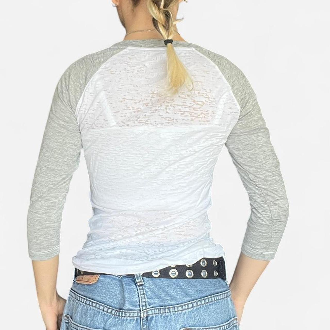 y2k grey and white aeropostale graphic baseball tee... | Depop