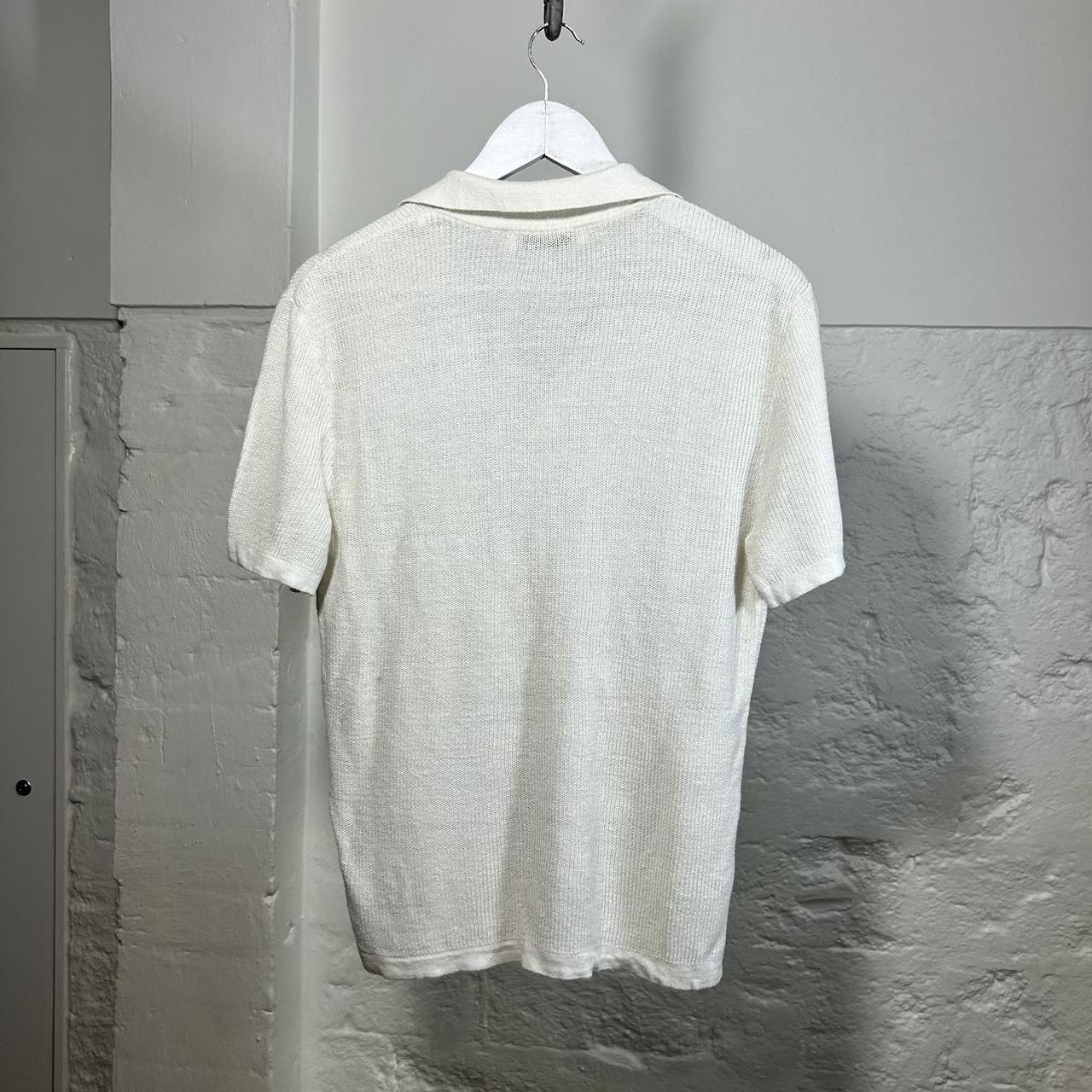Venroy white linen knit polo shirt, 70s style retro... - Depop