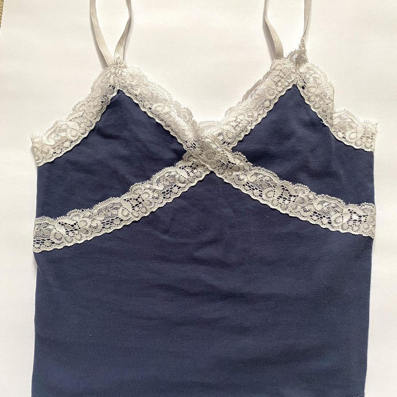 cute subdued cross lace blue + white top - Depop