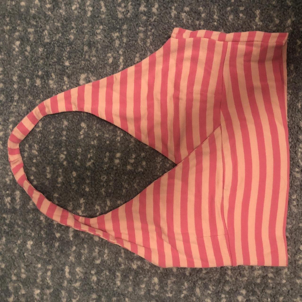 subdued pink stripy halterneck top perfect for... - Depop