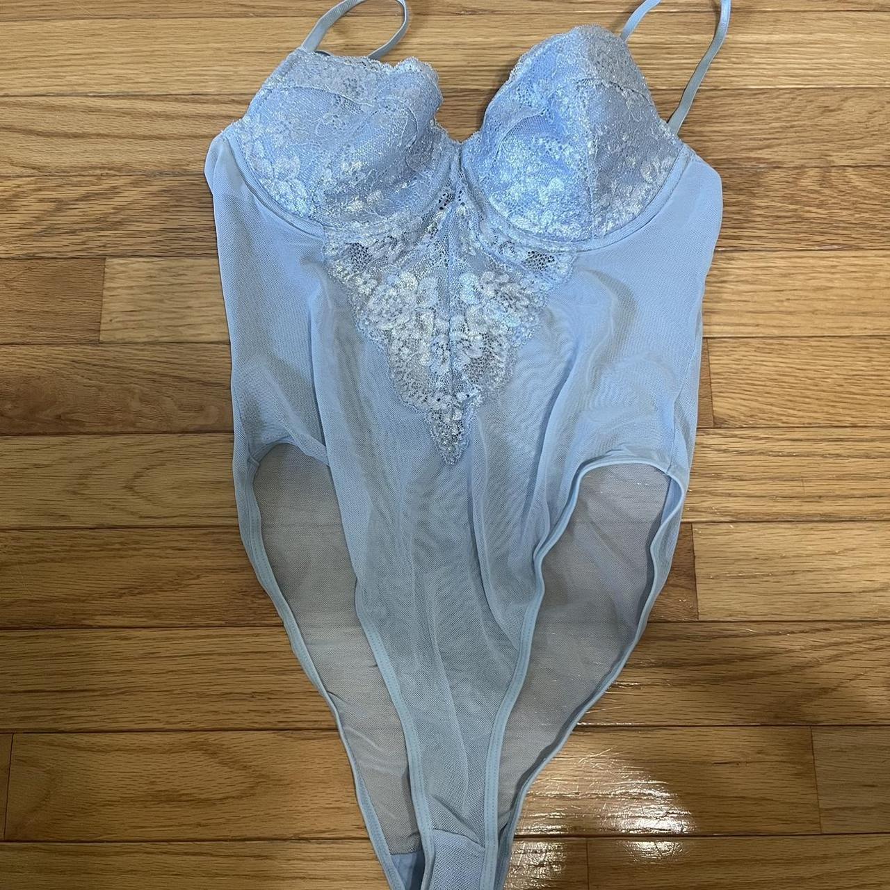 LIGHT BLUE LACE BODYSUIT SIZE - Depop