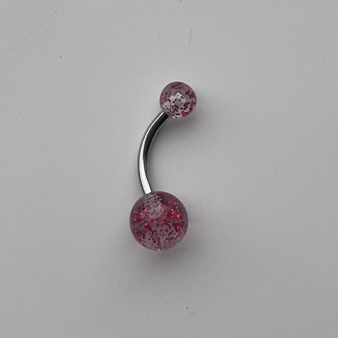 Red Glitter Belly Bar / Navel Piercing / Belly... - Depop