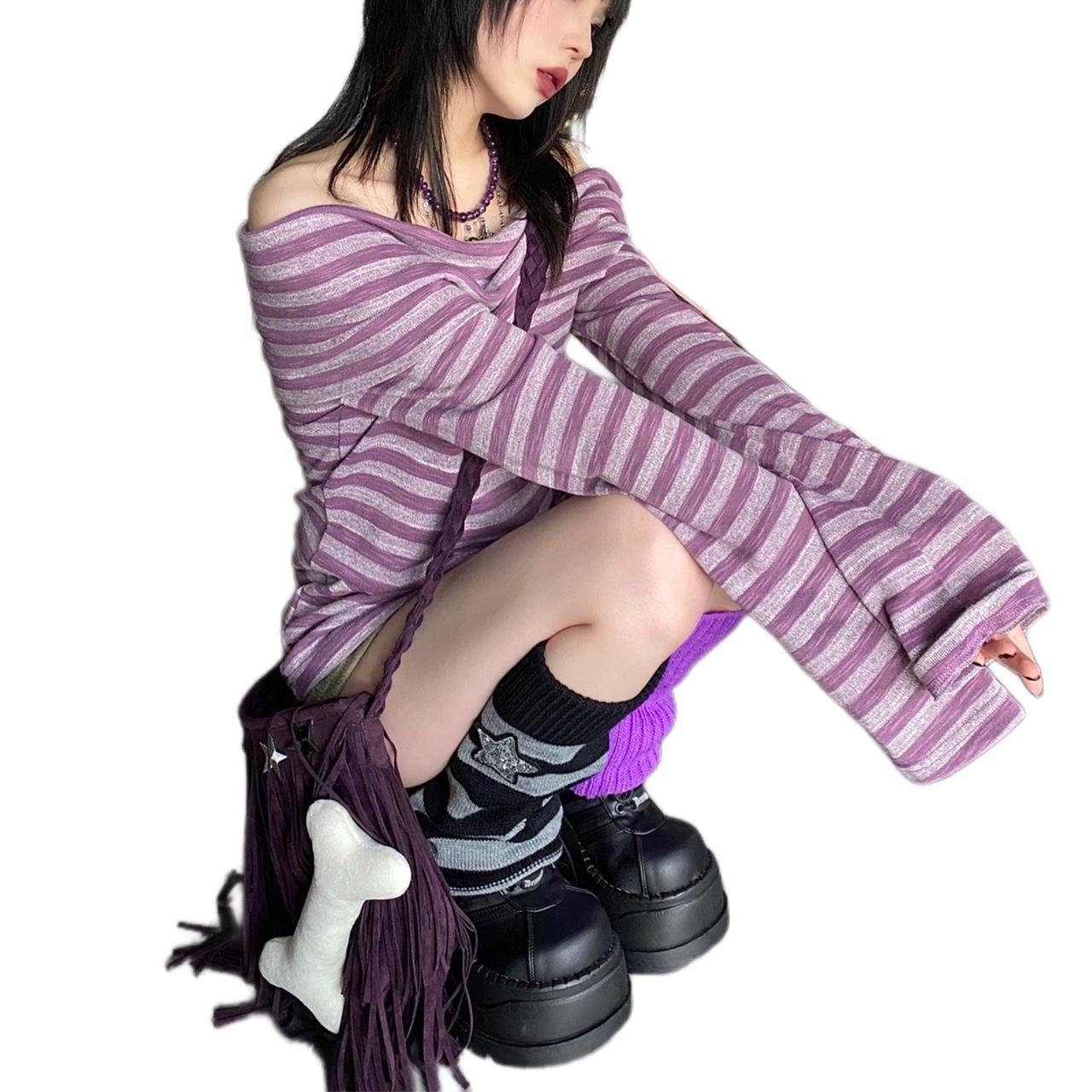 Pink Purple Y2k Western Belted Striped Off Shoulder Depop